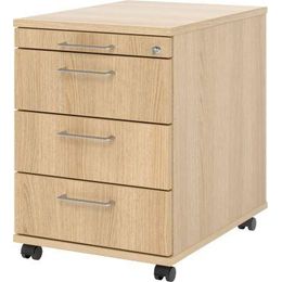 Rollcontainer 1233 Breno, 3 Sch&uuml;be & 1 Utensilienauszug, abschlie&szlig;bar, B 428 x T 580 x H 590 mm, Eiche-Dekor