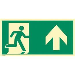 moedel Fluchtwegschild &bdquo;Notausgang rechts Pfeil oben&ldquo;, nach ISO 7010 E002, Kunststoff, langnachleuchtend, B 400 x H 200 mm
