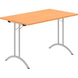 Sch&auml;fer Shop Sch&auml;fer Shop Select Klapptisch, Rechteck, Doppel-T-Fu&szlig;gestell, Spezial-Klappbeschlag & Bodenausgleich, B 1200 x T 700 x H 720 mm, Buche-Dekor/alusilber