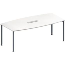 Sch&auml;fer Shop Sch&auml;fer Shop Genius Konferenztisch MODENA FLEX, 6-fach Tischanschlussfeld, Boot, 4-Fu&szlig; Rundrohr, B 2000 x H 720-840 mm, wei&szlig;/wei&szlig;aluminium RAL 9006