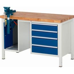 Werkbank Modell 8185, 4 Schubladen, Schrank mit Einschiebet&uuml;r, inkl. SchRaubstock, B 1250 x T 700