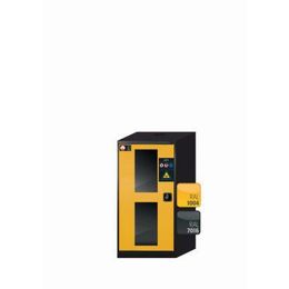 Chemikalienschrank ASECOS CS-CLASSIC-G, Fl&uuml;gelt&uuml;r mit Glasausschnitt, Anschlag links, Front Sicherheitsgelb, B 545 x T 520 x H 1105 mm
