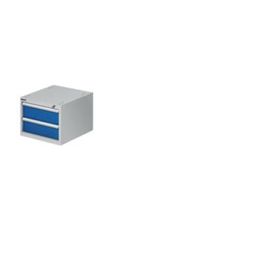 Sch&auml;fer Shop Schubladenunterbau f&uuml;r modulare Werkbank, Typ 2, 2 Sch&uuml;be, wei&szlig;aluminium RAL 9006/enzianblau RAL 5010