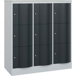 C+P Schlie&szlig;fachschrank Resisto, 3 Abteile, 9 F&auml;cher, B 1148 x T 540 x H 1255 mm, Lichtgrau/Anthrazitgrau