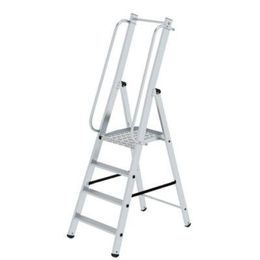 Munk Plattformleiter, 4 Stufen, Aluminium, stabile Rechteckrohr-Holme, gro&szlig;e Plattform, Handl&auml;ufe vormontiert, rutschsichere Leiterschuhe, 150 kg