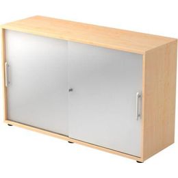 Schiebet&uuml;renschrank JENA, 2 OH, Front silber, B 1200 x T 400 x H 748 mm, Ahorn-Dekor