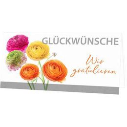 Gl&uuml;ckwunschkarte Korsch Gl&uuml;ckw&uuml;nsche &ndash; Wir gratulieren, mit buntem Motiv & Umschl&auml;gen, Querformat, B 206 x H 103 mm, Karton, wei&szlig;, 10 St&uuml;ck