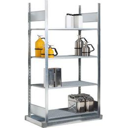Gefahrstoffregal ASECOS REG-B 1054, B 1156 x T 526 x H 2000, mit 32 l Bodenauffangwanne und 4 Stahl-Gitterostb&ouml;den