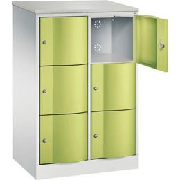 C+P Schlie&szlig;fachschrank Resisto, 2 Abteile, 6 F&auml;cher, B 772 x T 540 x H 1255 mm, Lichtgrau/Clowngr&uuml;n