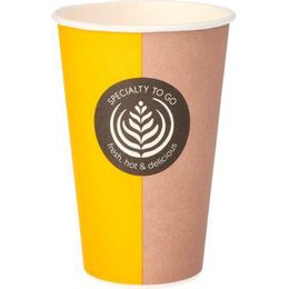 Coffee to go Becher, f&uuml;r 0,3 l, &Oslash; 80 x H 116 mm, bedruckte Pappe, beige-schwarz, 50 St&uuml;ck