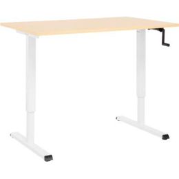 Schreibtisch Multiflex, manuell h&ouml;henverstellbar mit Kurbel, B 1200 x T 800 x H 700-1180 mm, Ahorn/wei&szlig;