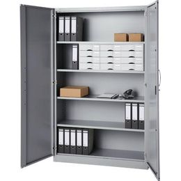 B&uuml;roschrank, 5 OH, abschlie&szlig;bar, mit aufliegenden T&uuml;ren, B 1200 mm, Wei&szlig;alu