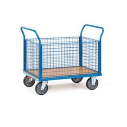 Fetra Gitter-Vierwandwagen, mit Total Stop, Stahl, blau, L 1380 x B 809 x H 990 mm, bis 600 kg