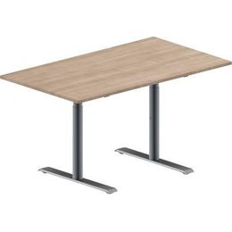 Sch&auml;fer Shop Sch&auml;fer Shop Genius Konferenztisch MODENA FLEX, Rechteck, T-Fu&szlig; Rundrohr, B 1400 x T 800 x H 650-850 mm, Eiche-Dekor/wei&szlig;aluminium RAL 9006