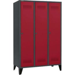 Sch&auml;fer Shop Sch&auml;fer Shop Genius Kleiderspind mit F&uuml;&szlig;en, 3 Abteile, 400 mm Abteilbreite, Sicherheitsdrehriegelverschluss, anthrazit/rubinrot
