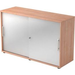 Schiebet&uuml;renschrank JENA, 2 OH, Front silber, B 1200 x T 400 x H 748 mm, Nussbaum-Dekor