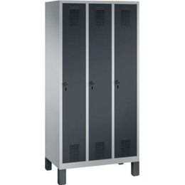 Garderobenspind Evolo S 3000, Stahl, 3 Abteile, Sicherheitsdrehriegelverschluss, wei&szlig;aluminium RAL 9006/anthrazit RAL 7016