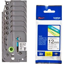 Sparset Schriftbandkassetten Brother TZe-231, selbstklebend, L 8 m x B 12 mm, wei&szlig;/schwarz, 6 + 1 GRATIS