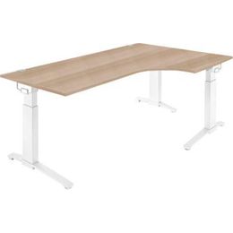Sch&auml;fer Shop Sch&auml;fer Shop Genius Schreibtisch ERGOSTYLE S, 90&deg;, C-Fu&szlig; Gestell, Ansatz rechts, manuell h&ouml;henverstellbar, melaminharzbeschichtet, B 2000 x T 800 x H 675-895 mm, Eiche/wei&szlig;