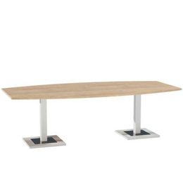 Konferenztisch, bis 8 Personen, Boot, Standfu&szlig;, B 2400 x T 1200 x H 720-820 mm, Eiche Masonic/silber