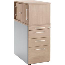 Sch&auml;fer Shop Sch&auml;fer Shop Genius Standcontainer mit Aufsatzschrank inkl. Schiebet&uuml;r, komplett abschlie&szlig;bar, eckiger Griff, Eiche/wei&szlig;alu