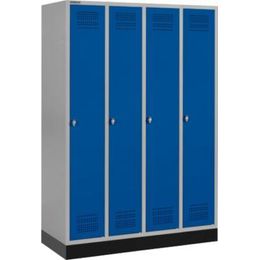 Sch&auml;fer Shop Sch&auml;fer Shop Genius Kleiderspind mit Sockel, 4 Abteile, Drehriegelverschluss, wei&szlig;aluminium/enzianblau