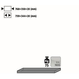 Fachboden Standard f&uuml;r ASECOS Sicherheitsschr&auml;nke der K90 und UB90 Serie, Stahlblech, lichtgrau, B 768 x T 350 x H 20 mm, bis 30 kg
