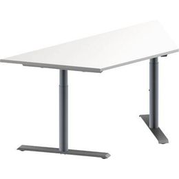 Sch&auml;fer Shop Sch&auml;fer Shop Genius Konferenztisch MODENA FLEX, Trapez, T-Fu&szlig; Rundrohr, B 1600 x T 800 x H 650-850 mm, wei&szlig;/wei&szlig;aluminium RAL 9006