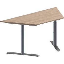 Sch&auml;fer Shop Sch&auml;fer Shop Genius Konferenztisch MODENA FLEX, Trapez, T-Fu&szlig; Rundrohr, B 1600 x T 800 x H 650-850 mm, Eiche-Dekor/wei&szlig;aluminium RAL 9006