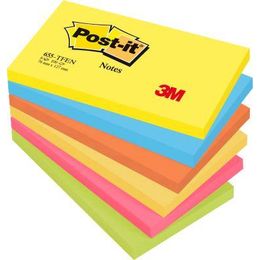 POST-IT Haftnotizen Notes 622-12SS-COS, 127 x 76 mm, wiederabl&ouml;sbar, cellophanfrei verpackt, farbsortiert, 6 x 100 Blatt