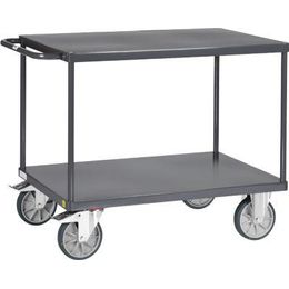 ESD-Tischwagen Fetra 9400B, bis 500 kg, 2 Etagen mit Plattformen, Ladefl&auml;che L 850 x B 500 mm, TPE-Bereifung, Schiebegriff, Stahl, schiefergrau