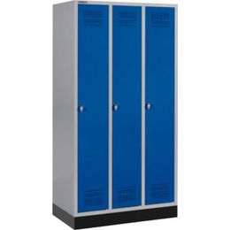 Sch&auml;fer Shop Sch&auml;fer Shop Genius Kleiderspind mit Sockel, 3 Abteile, Sicherheitsdrehriegelverschluss, hellsilber/enzianblau