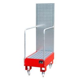 Bauer Fahrbare Auffangwanne LPW 60-3, mit Lochplattenwand, aus Stahl, Kapazit&auml;t 2 x 60-Liter Fass, rot
