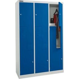 Sch&auml;fer Shop Sch&auml;fer Shop Select Kleiderspind, 6 Abteile mit Hutboden & Kleiderstange sowie 6 F&auml;cher, Z-T&uuml;ren, Zylinderschloss, mit Sockel, B 1200 x T 450 x H 1850 mm, Stahl pulverbeschichtet, lichtgrau/enzianblau