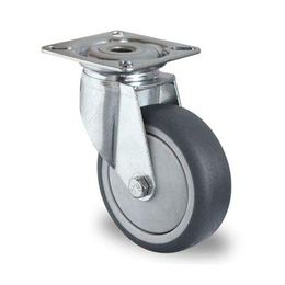 CASCOO Lenkrolle P2T2, mit Rad-&oslash; 75 mm x B 25 mm, Polypropylen-Felge, Elastomer-Lauffl&auml;che, grau, Kugellager, bis 75 kg