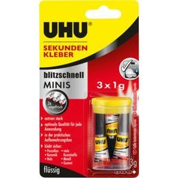 UHU Sekundenkleber blitzschnell Minis 3 x 1 g, fl&uuml;ssig, wasserfest, 3er Set