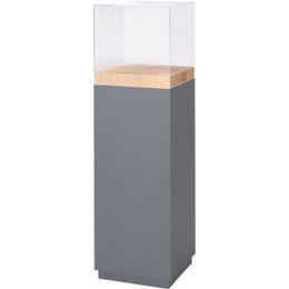 Pr&auml;sentationss&auml;ule, 1 Fachboden, bis 30 kg, T 350 x H 1190 mm, Hirnholz-Eiche/Plexiglas, grau-matt