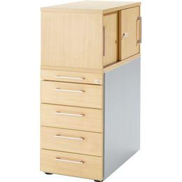 Sch&auml;fer Shop Sch&auml;fer Shop Genius Standcontainer mit Aufsatzschrank inkl. Schiebet&uuml;r, komplett abschlie&szlig;bar, eckiger Griff, ahorn