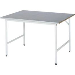 Rau Arbeitstisch Jerry, manuell h&ouml;henverstellbar, 25 mm MDF-Platte mit Stahlblechbelag, bis 300 kg, B 1250 x T 1000 x H 800-850 mm, silber/lichtgRau
