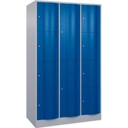 C+P Kombi-Schlie&szlig;fachschrank Resisto, 3 Abteile, 12 F&auml;cher, B 1148 x T 640 x H 1950 mm, Wei&szlig;alu/Enzianblau