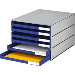 Schubladenbox Styro&reg; Styroval, Format C4, 6 offene Sch&uuml;be, stapelbar, Beschriftungsmaterial, B 243 x T 335 x H 200 mm, Recycling-Kunststoff, grau-blau