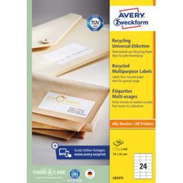 Avery Zweckform Etiketten AVERY&reg; : Zweckform, f&uuml;r Druckertyp Inkjet/Laser, rechteckig, nachhaltig, A4 Format, Papier, naturwei&szlig;, 2400 Etiketten, B 70 x H 36 mm