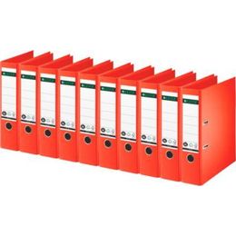 Leitz&reg; Ordner 1007/1008, DIN A4, R&uuml;ckenbreite 80 mm, 10 St&uuml;ck, hellrot
