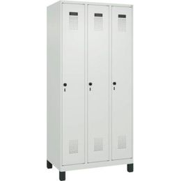Kleiderspind C+P Evolo Plus, 3 Abteile, 300 mm Abteilbreite, mit F&uuml;&szlig;en, Drehriegel, B 900 x T 500 x H 1950 mm, lichtgrau/lichtgrau