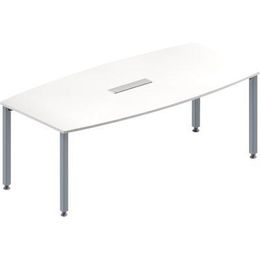 Sch&auml;fer Shop Sch&auml;fer Shop Genius Konferenztisch MODENA FLEX, 6-fach Tischanschlussfeld, Boot, 4-Fu&szlig; Quadratrohr, B 2000 x H 720-840 mm, wei&szlig;/wei&szlig;aluminium