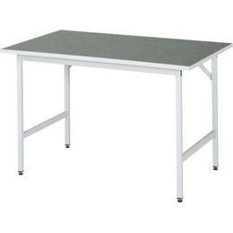 Rau Arbeitstisch Jerry, manuell h&ouml;henverstellbar, 25 mm Spanplatte mit Linoleumbelag, bis 300 kg, B 1250 x T 800 x H 800-850 mm, hellgRau/lichtgRau