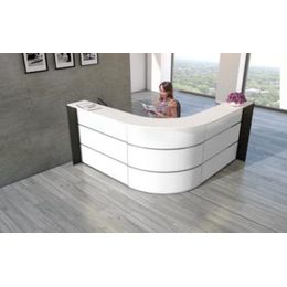 Winkeltheke Faro, mit Ablage- und Seitenplatten, melaminharzbeschichtet, ABS-Kanten, B 2320 x T 2320 x H 1120 mm, wei&szlig;/anthrazit
