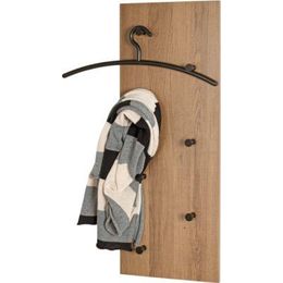 Wandgarderobe HAKU, Hoch- und Querformat, 7 Haken mit jeweils 3 kg Tragkraft, B 800 x T 50 x H 300 mm, Holz/Metall, dunkles Eiche-Dekor/schwarz