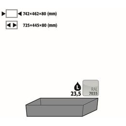 Bodenauffangwanne Stawa-R f&uuml;r ASECOS Sicherheitsschr&auml;nke der Q30, Q90 und S90 Serie, Stahlblech, lichtgrau, B 742 x T 507 x H 83 mm, 22 l