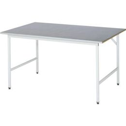 Rau Arbeitstisch Jerry, manuell h&ouml;henverstellbar, 25 mm MDF-Platte mit Stahlblechbelag, bis 300 kg, B 1500 x T 1000 x H 800-850 mm, silber/lichtgRau